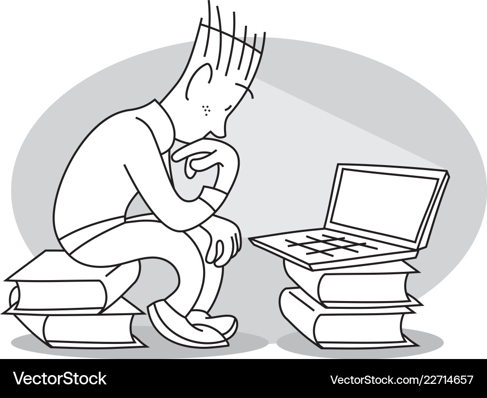 Young man sits in front of laptop Royalty Free Vector Image