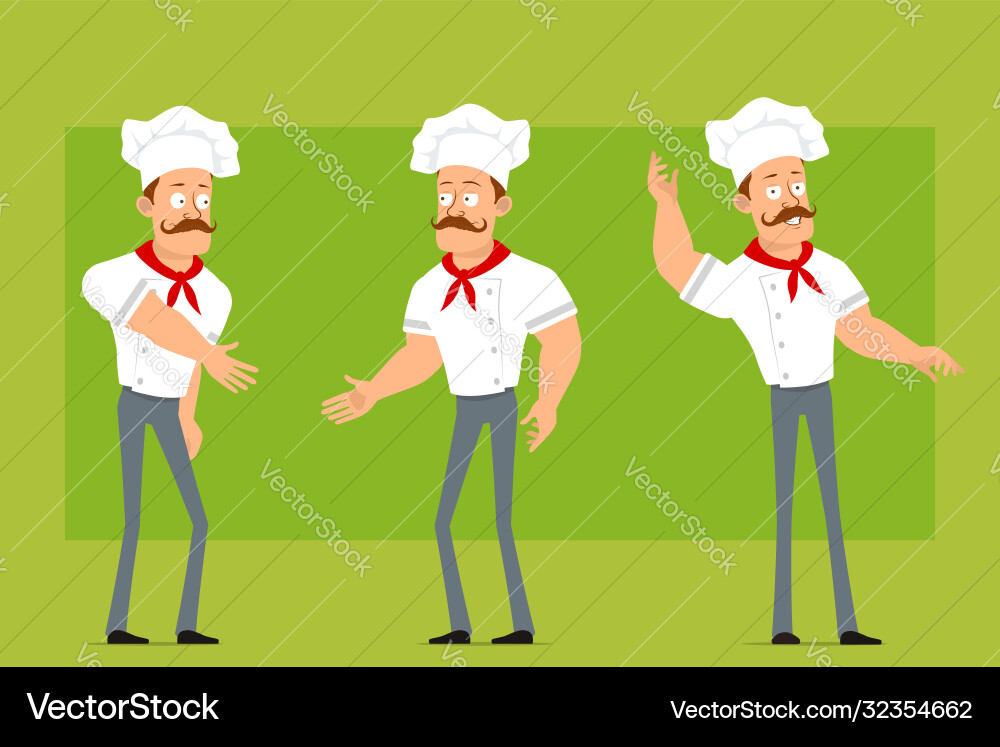 Cartoon flat strong chef cook man character set Vector Image