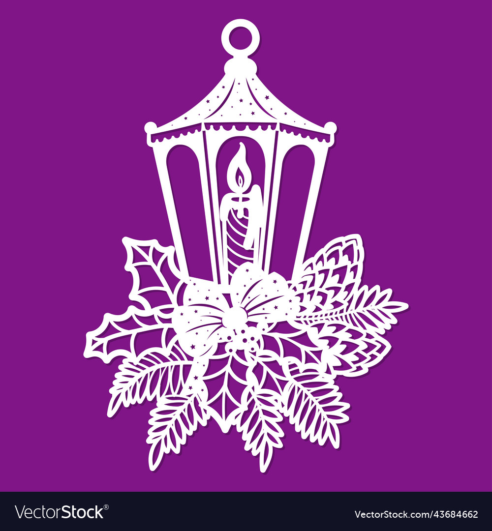 Christmas lantern with candle bow spruce Vector Image