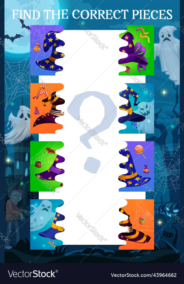 Find half piece puzzle with halloween witch hats Vector Image