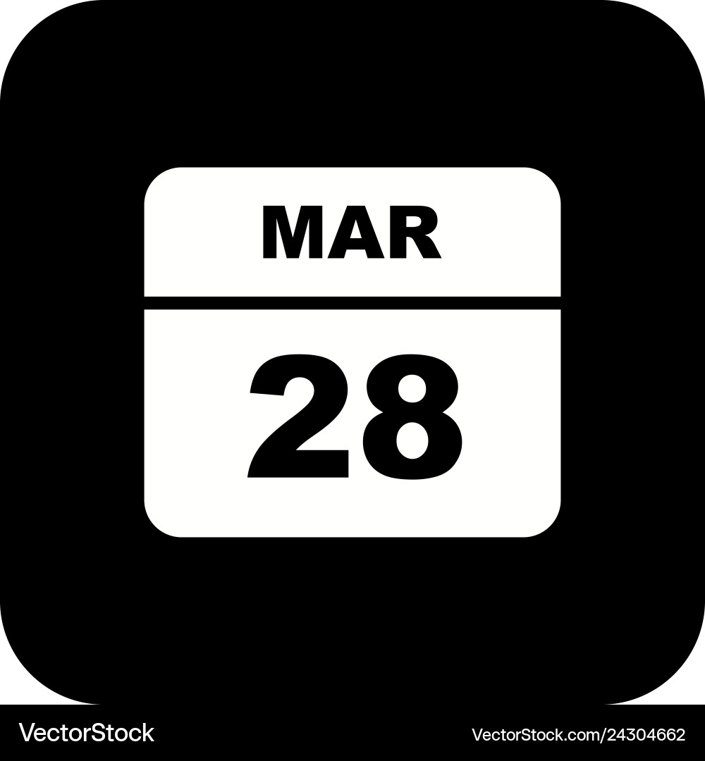 March 28th date on a single day calendar Vector Image