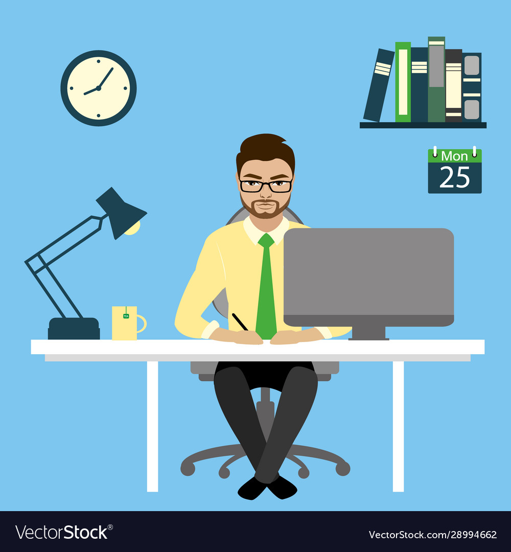 Office worker or businessman working on computer Vector Image