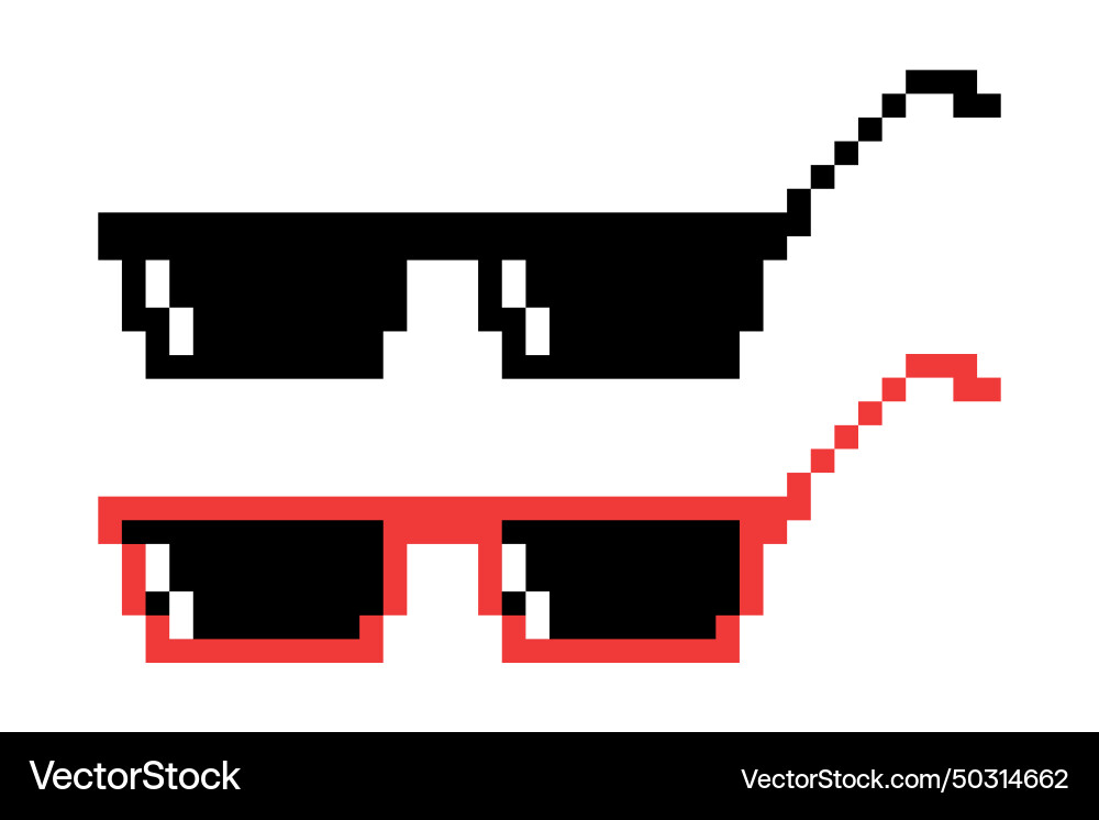 Pixel boss glasses icon set in 8 bit retro Vector Image