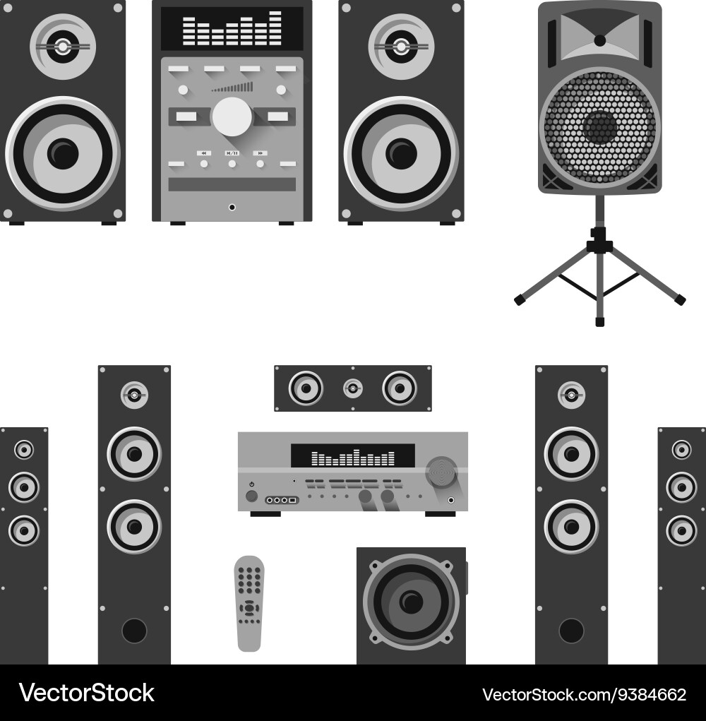Set audio and music systems icons Royalty Free Vector Image