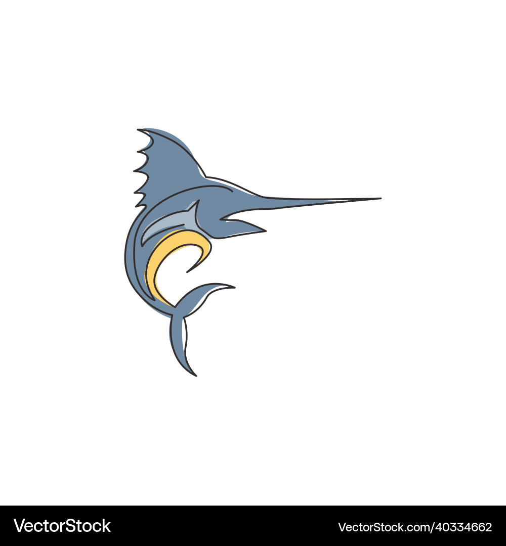 Single continuous line drawing of large marlin Vector Image
