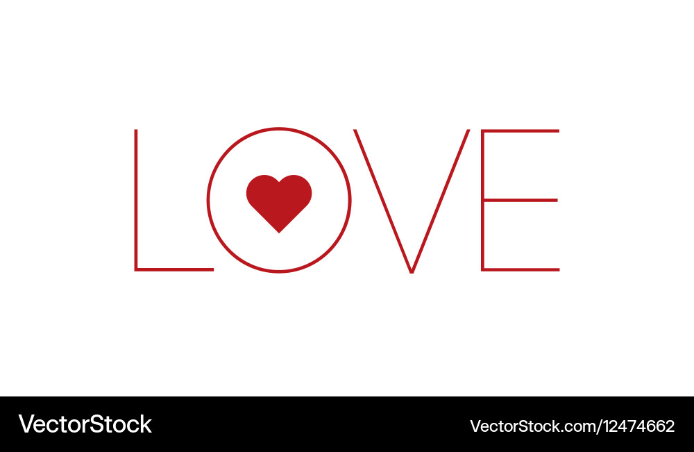Word love with red heart Royalty Free Vector Image