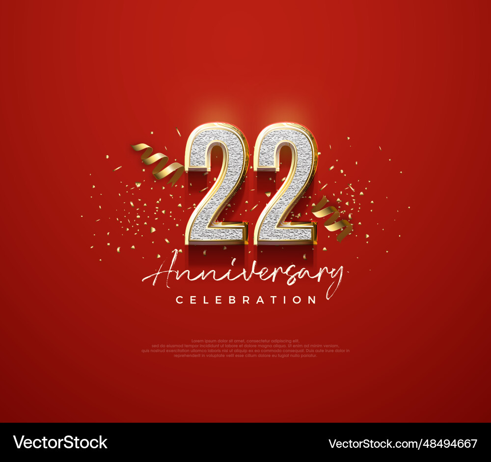 22nd anniversary number with an elegant Royalty Free Vector