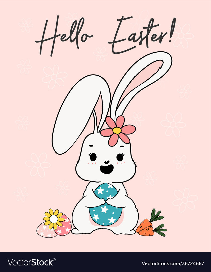 Cute Spring Easter Bunny with Basket Royalty Free Vector