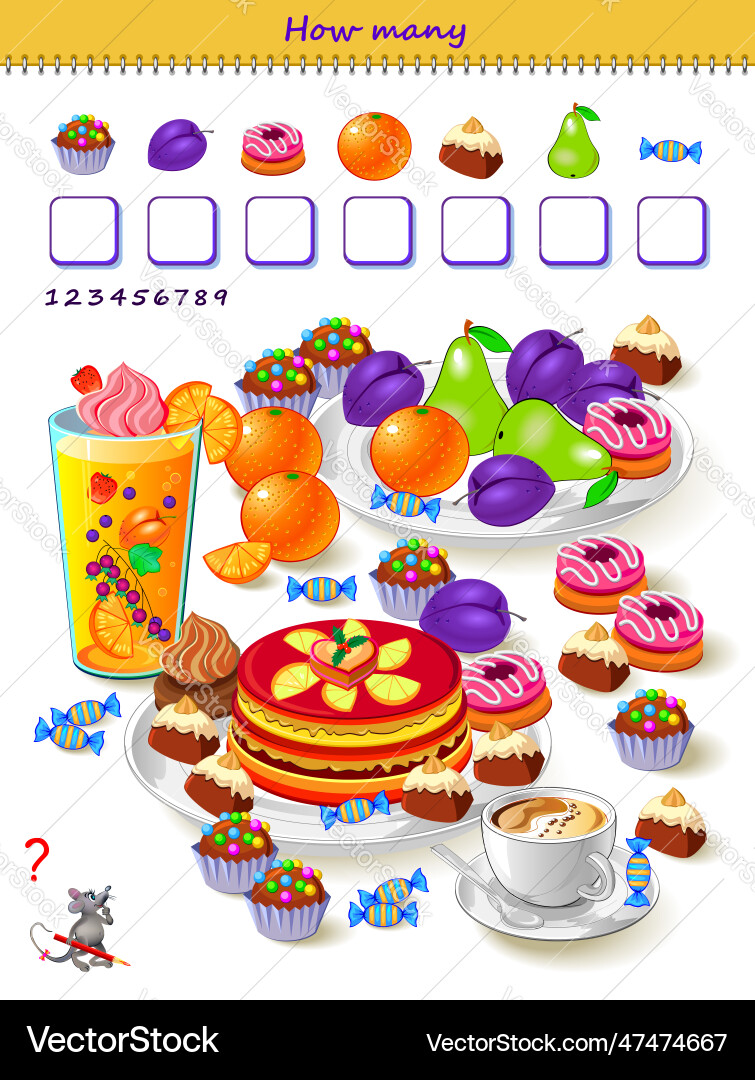 Educational page for little children how many Vector Image