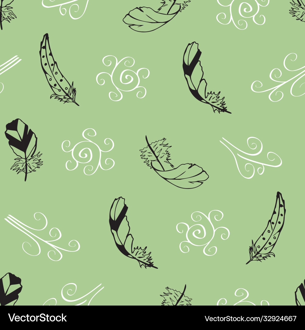 Green with feathers and swirls from Royalty Free Vector
