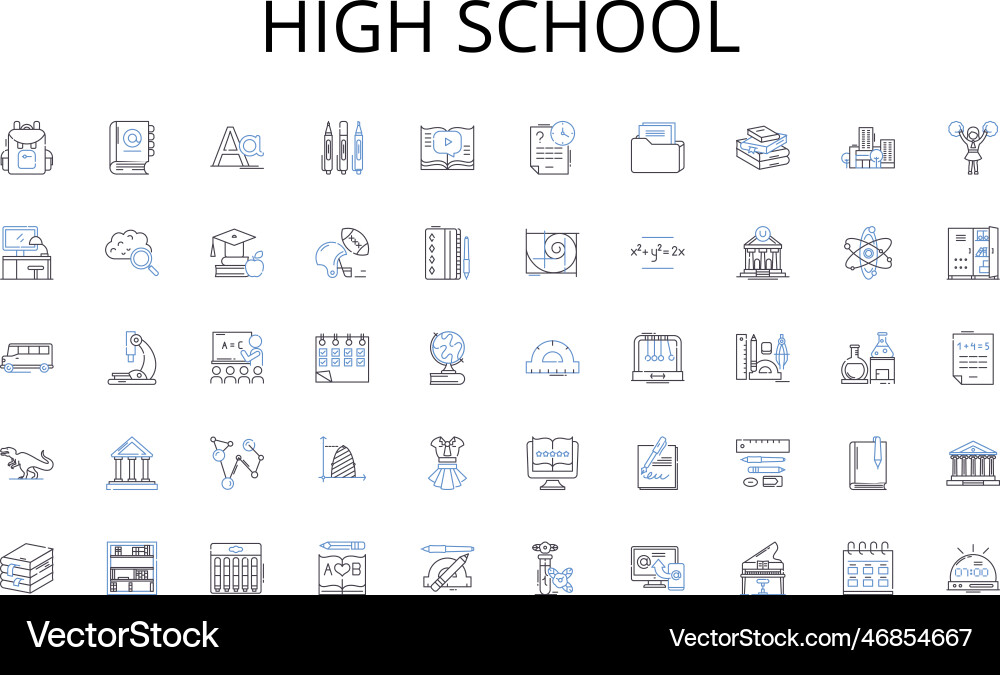 High school line icons collection collaboration Vector Image