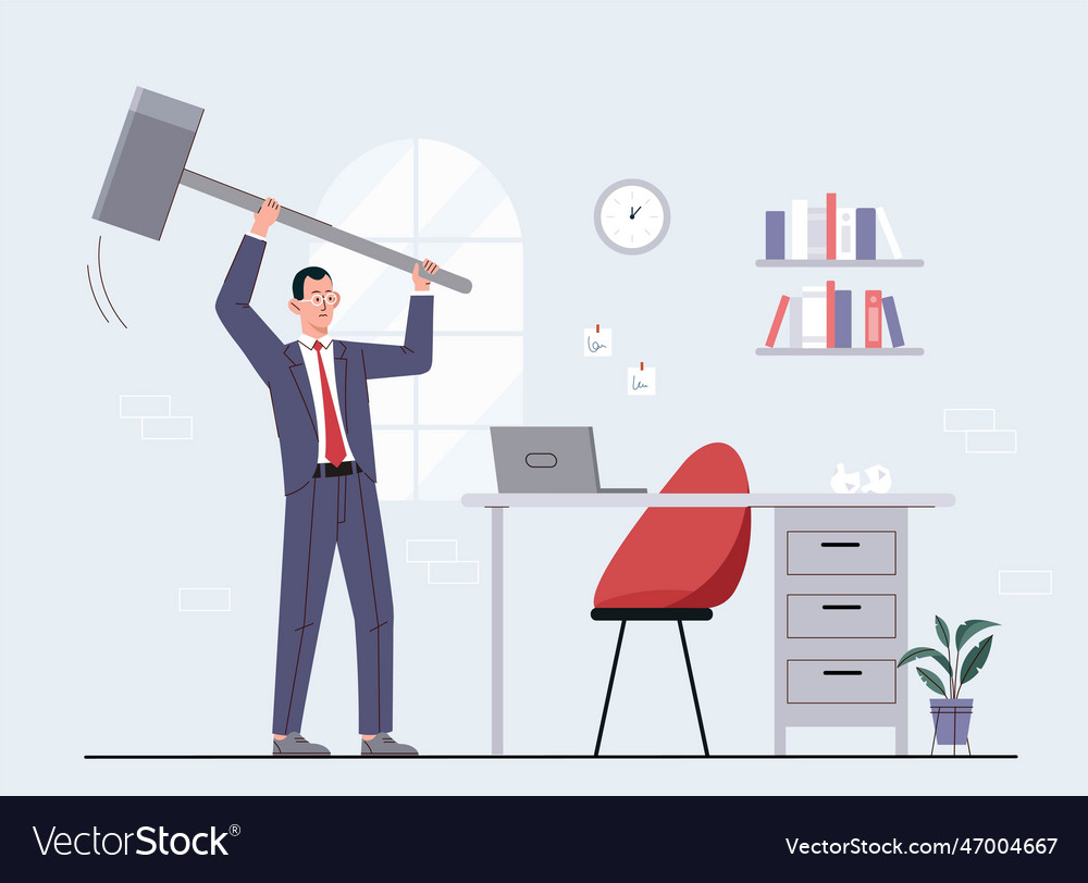 Man breaks computer Royalty Free Vector Image - VectorStock