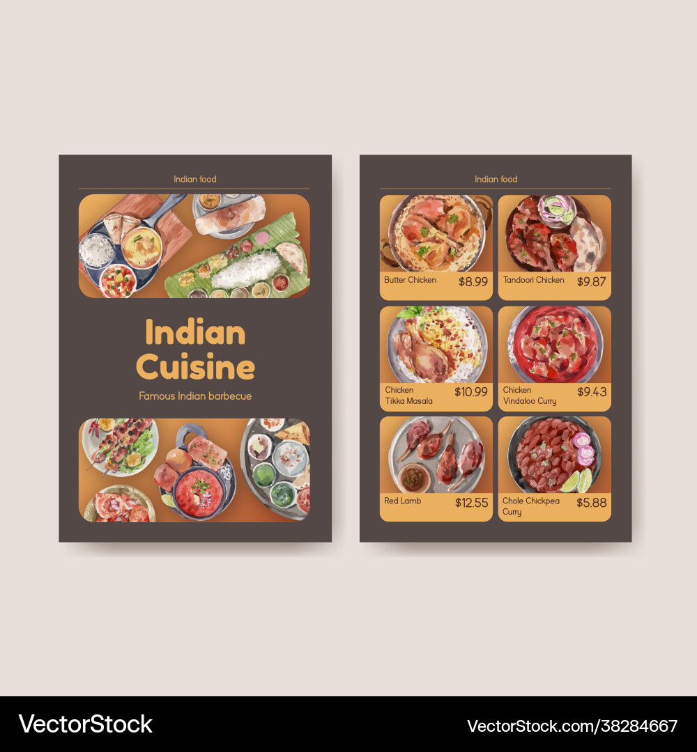 Menu template with indian food concept design Vector Image