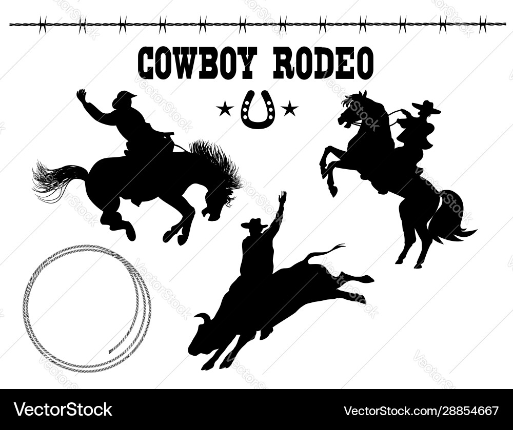 Rodeo american set black silhouette Royalty Free Vector