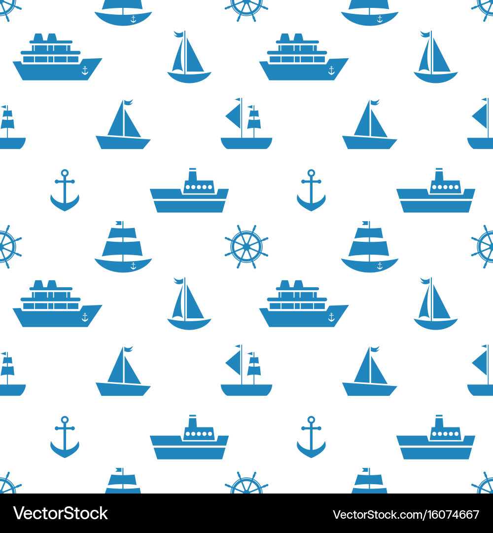 Seamless pattern with blue sea transport icons Vector Image