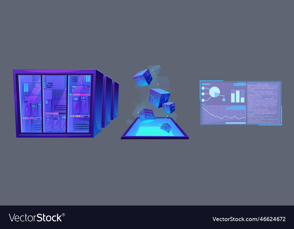Digital data analysis dashboard server room Vector Image
