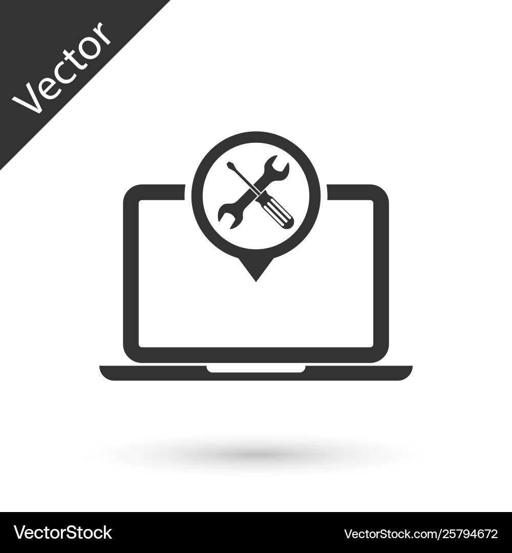 Grey laptop with screwdriver and wrench icon Vector Image