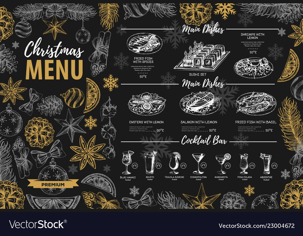 Hand drawing christmas holiday menu design Vector Image