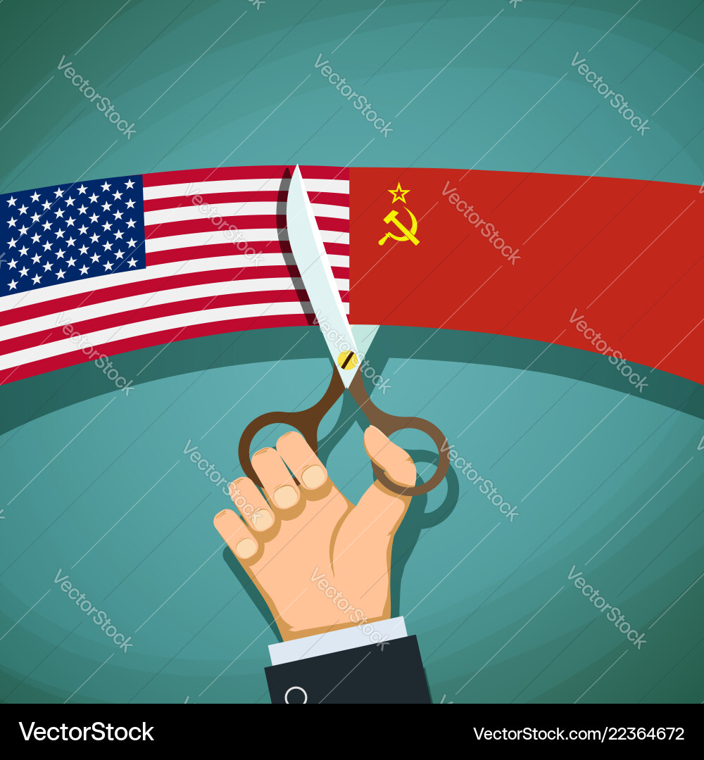 Human hand with scissors cuts the usa flag Vector Image