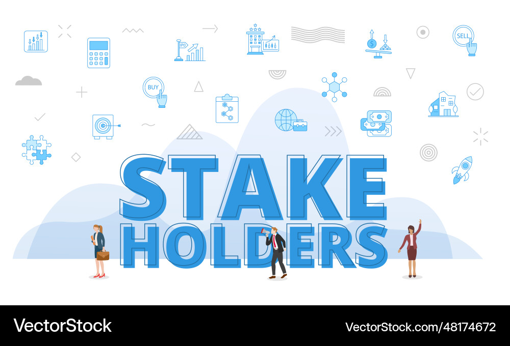 Stakeholders concept with big words and people Vector Image