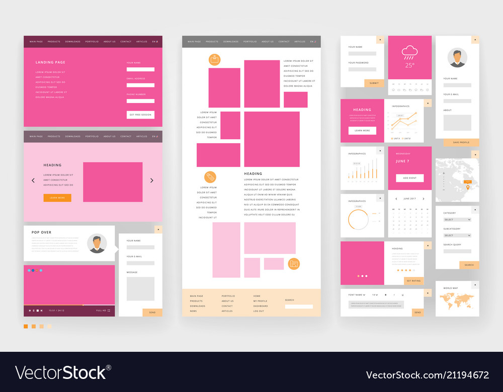 Website template design with interface elements Vector Image