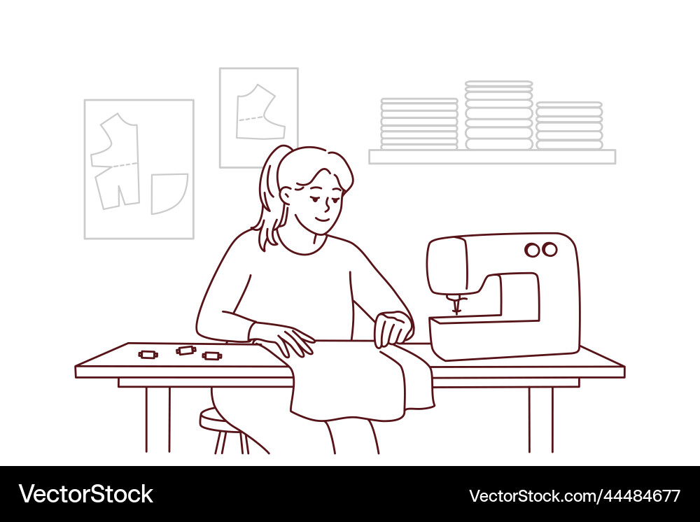 Female seamstress sewing on machine Royalty Free Vector