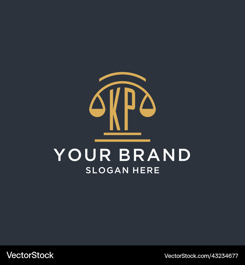 Kp initial with scale of justice logo design Vector Image
