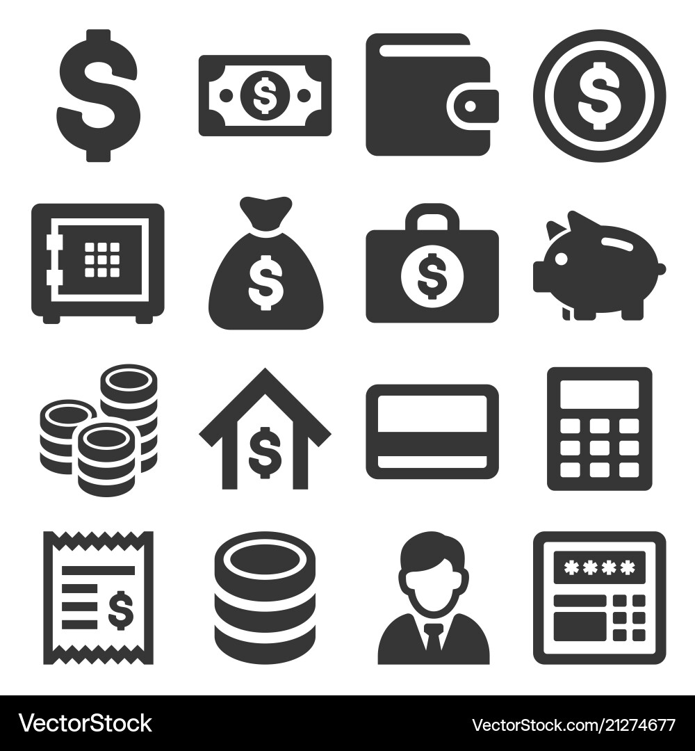 Money and banking icon set Royalty Free Vector Image