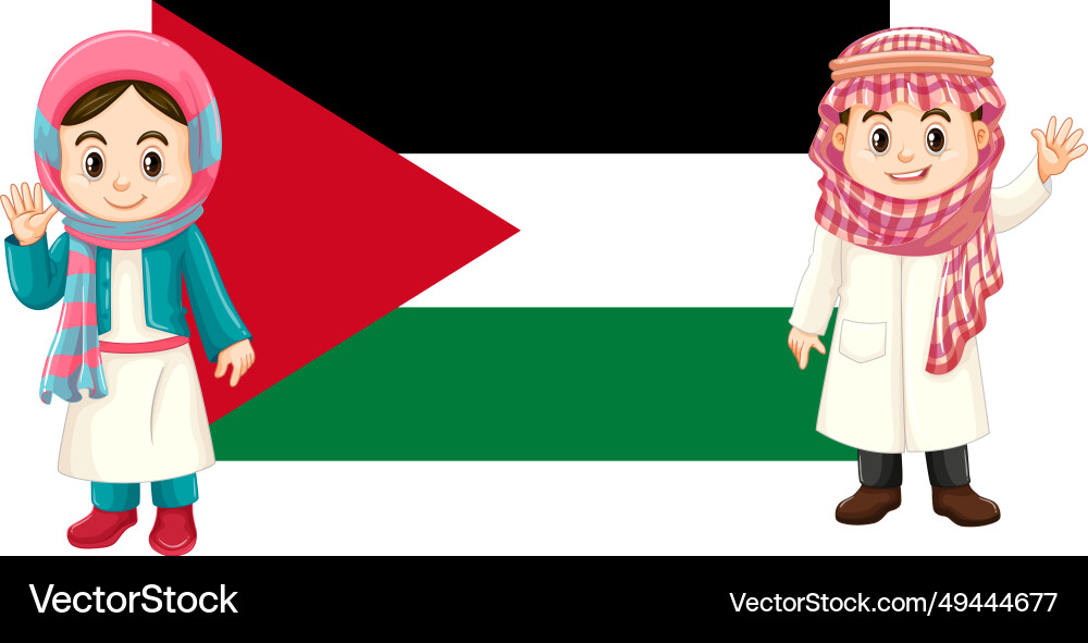 Palestine flag with cartoon characters standing Vector Image
