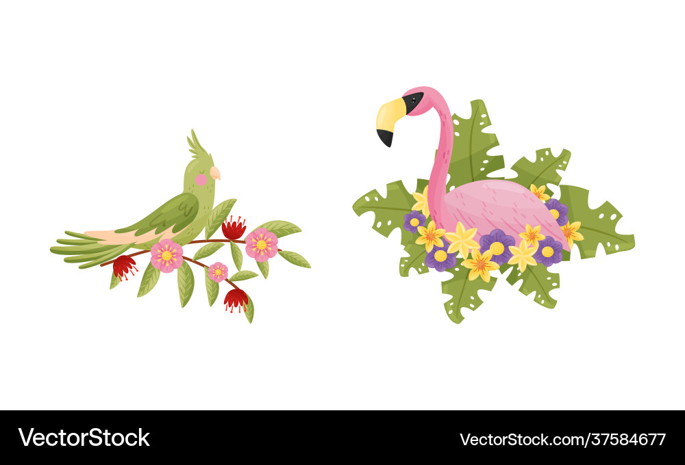 Perching bird sitting on floral nest Royalty Free Vector