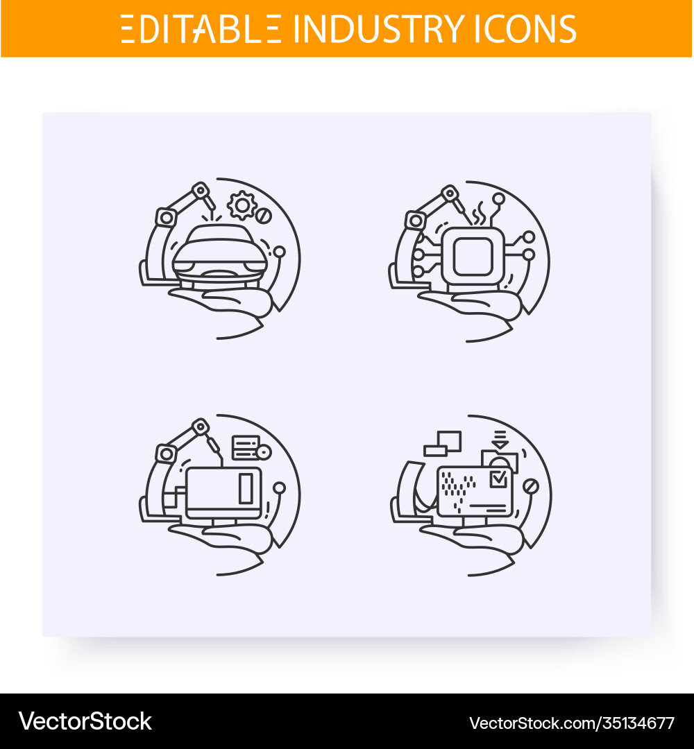 Production industries line icons set editable Vector Image