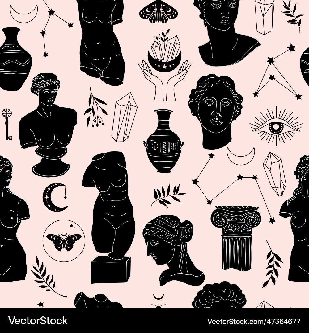Seamless pattern greek ancient sculpture mystic Vector Image