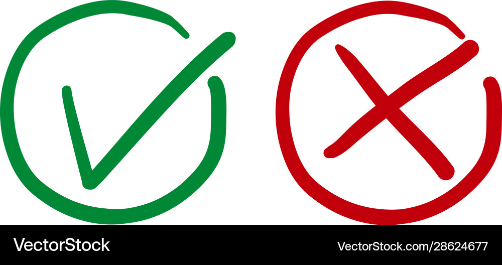 Set check mark and cross in circle handdrawn Vector Image