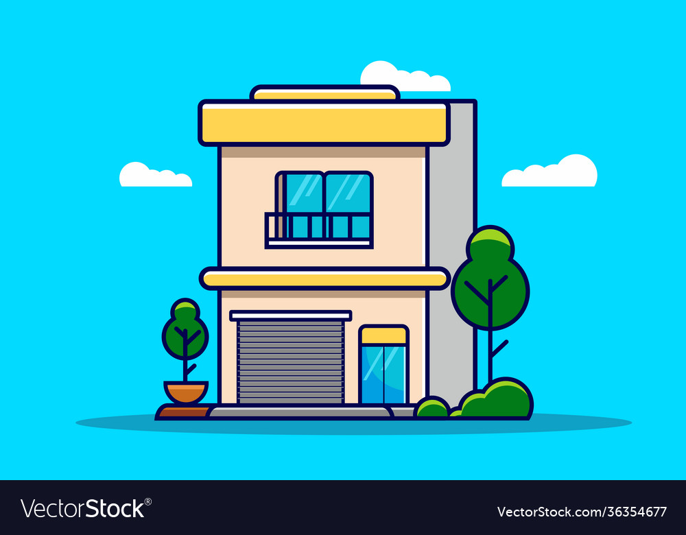 Two floor building flat Royalty Free Vector Image