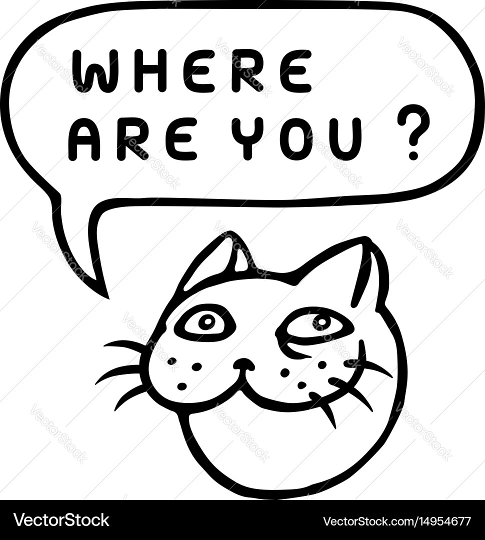 Where are you cartoon cat head speech bubble Vector Image