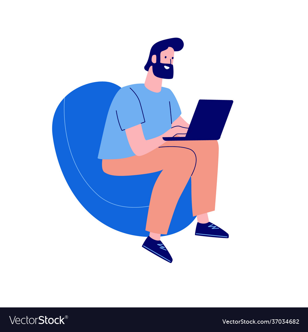 A man works at laptop while sitting in chair Vector Image