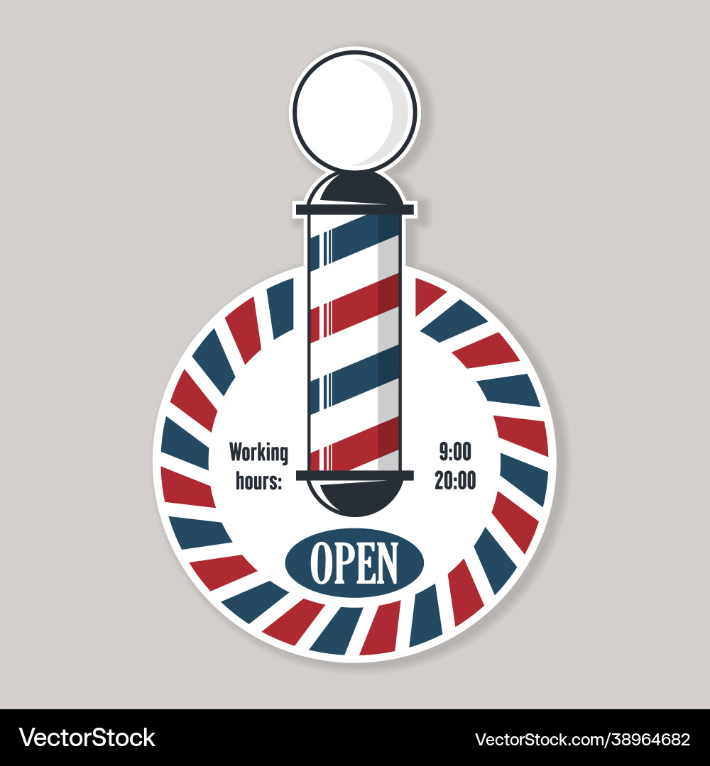Barbershop open sign with barber pole Royalty Free Vector