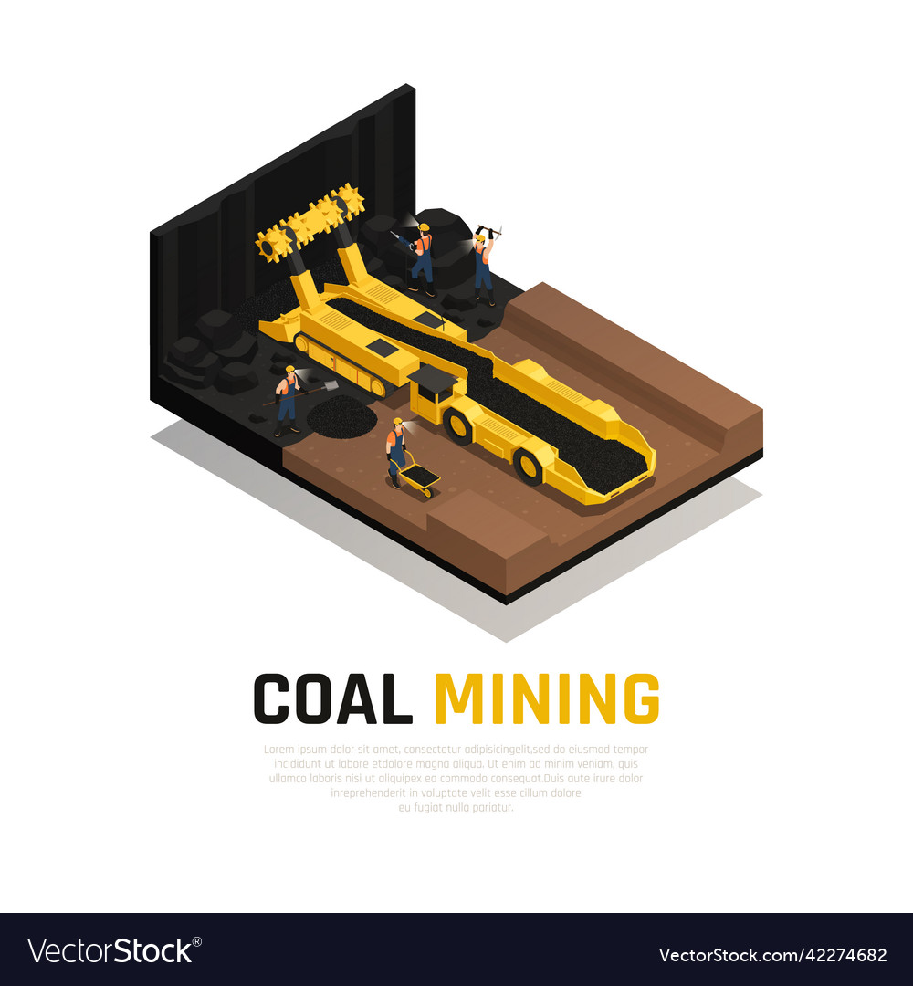 Coal mining isometric composition Royalty Free Vector Image