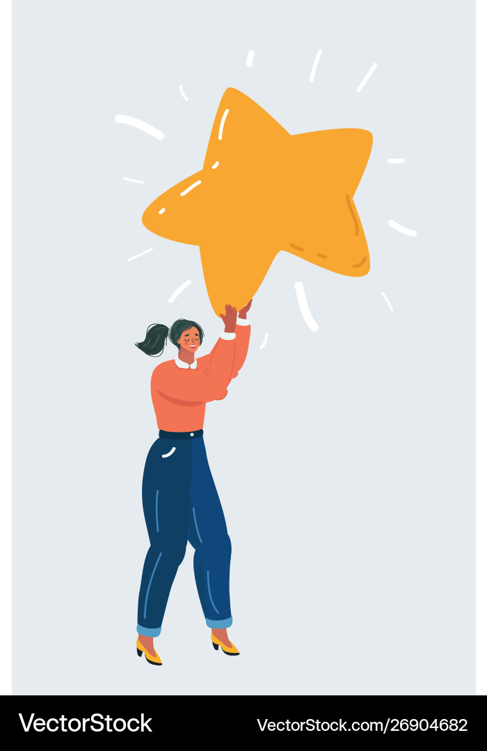 Female character hold big star Royalty Free Vector Image