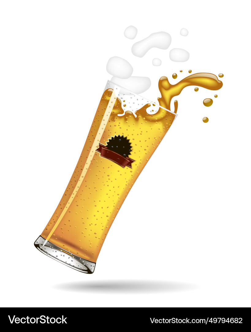 Flying drip-covered glass with beer splash and Vector Image