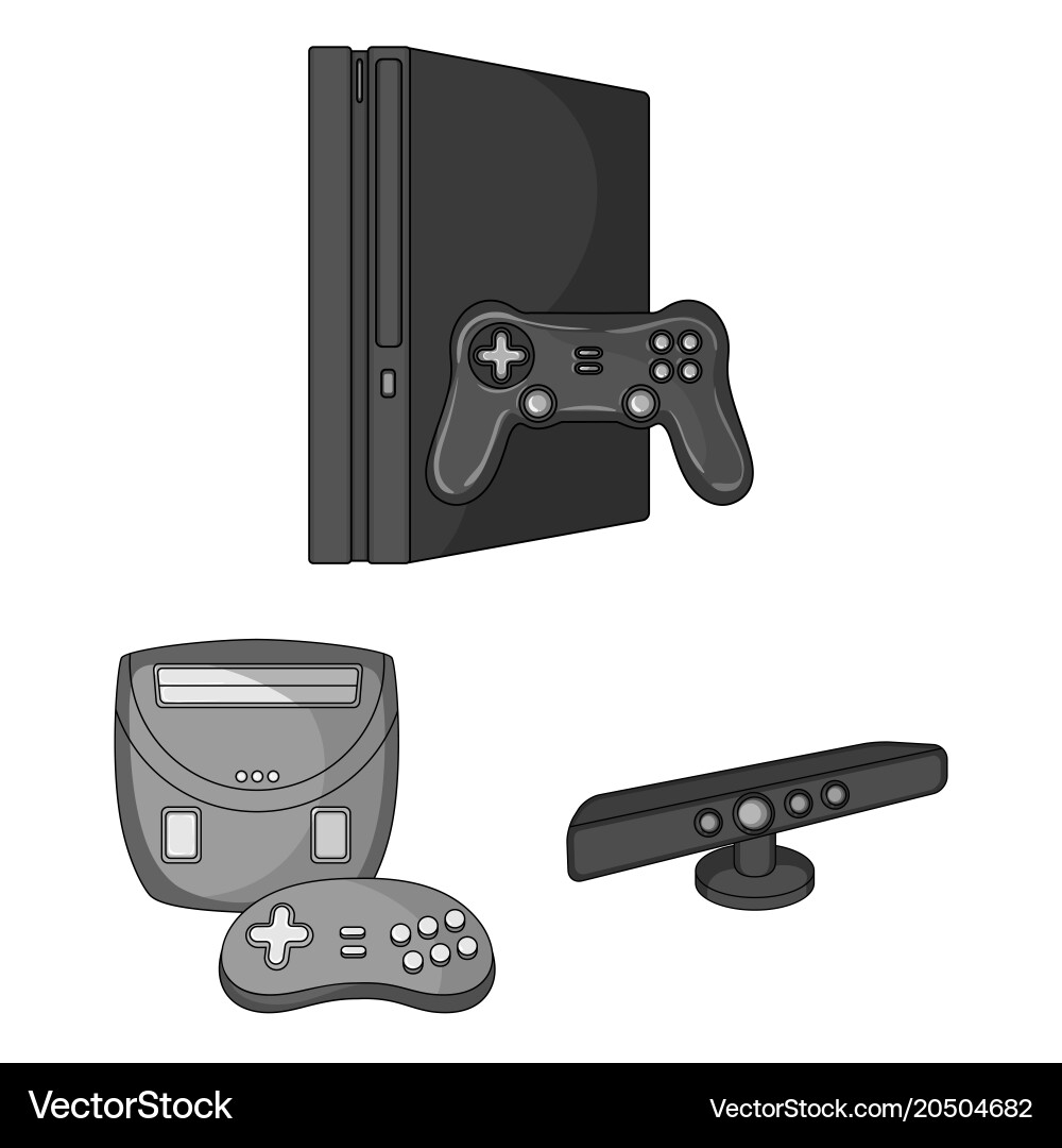 Game console and virtual reality monochrome icons Vector Image