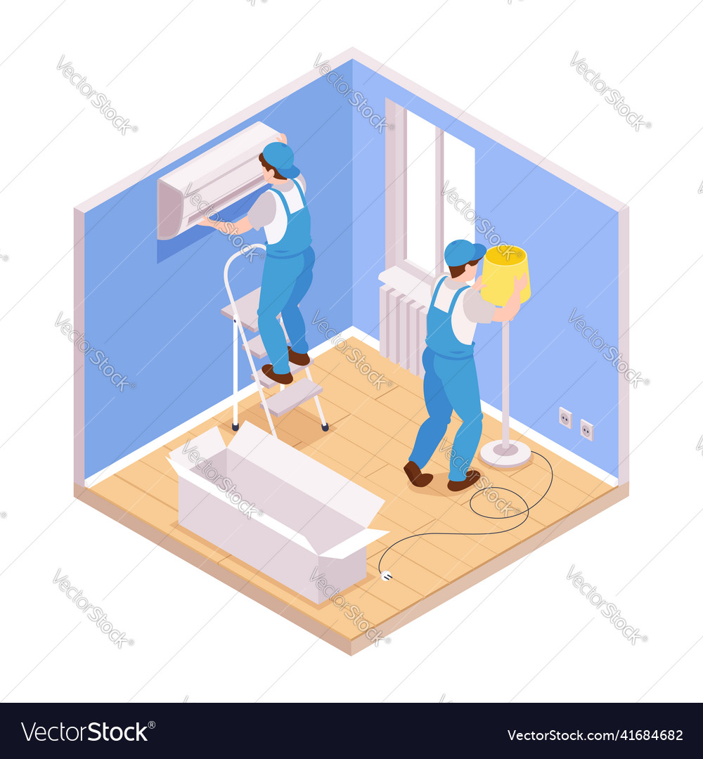 Installing air conditioner composition Royalty Free Vector