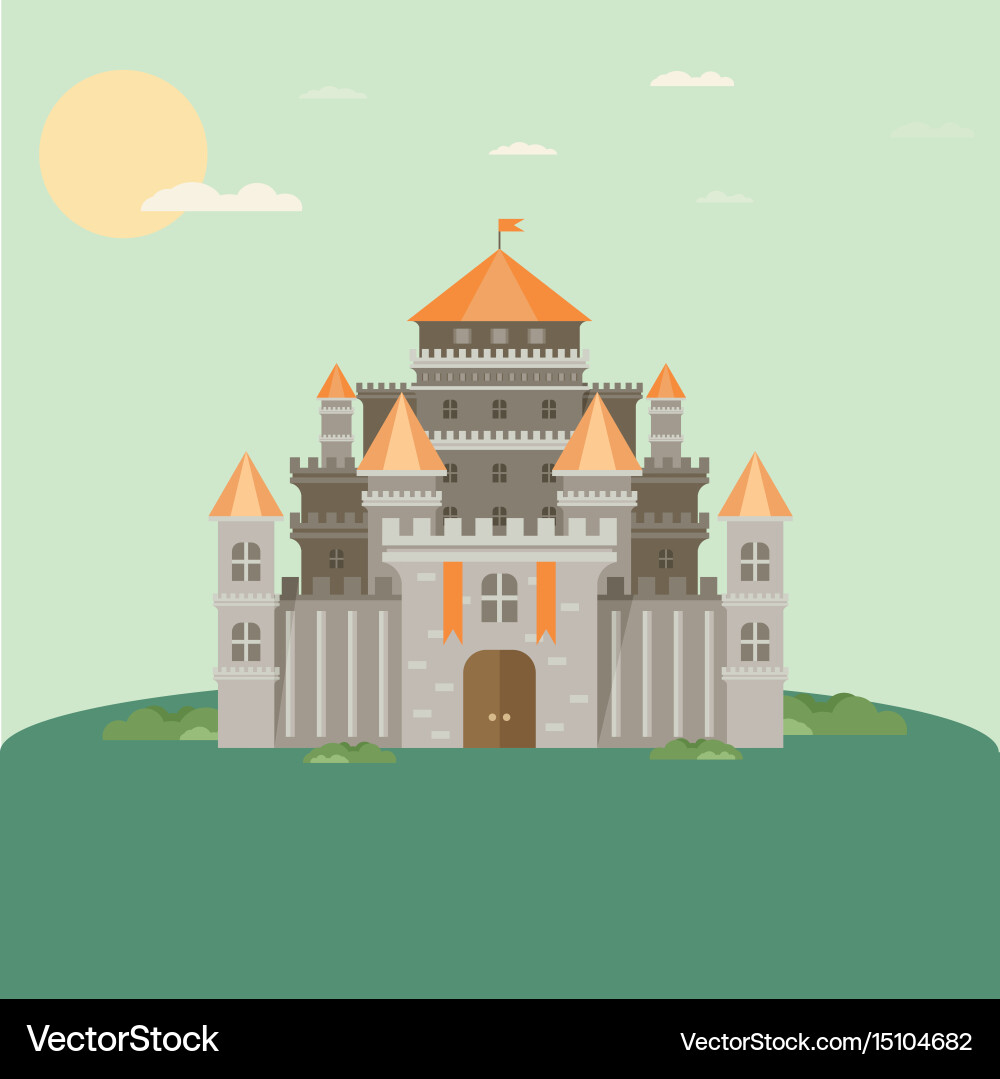 Magical fabulous cartoon castle flat Royalty Free Vector
