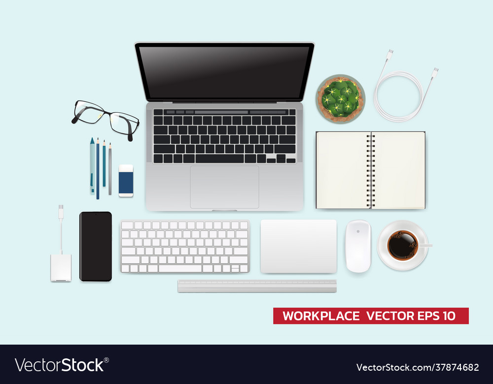 Realistic workspace elements workplace Royalty Free Vector