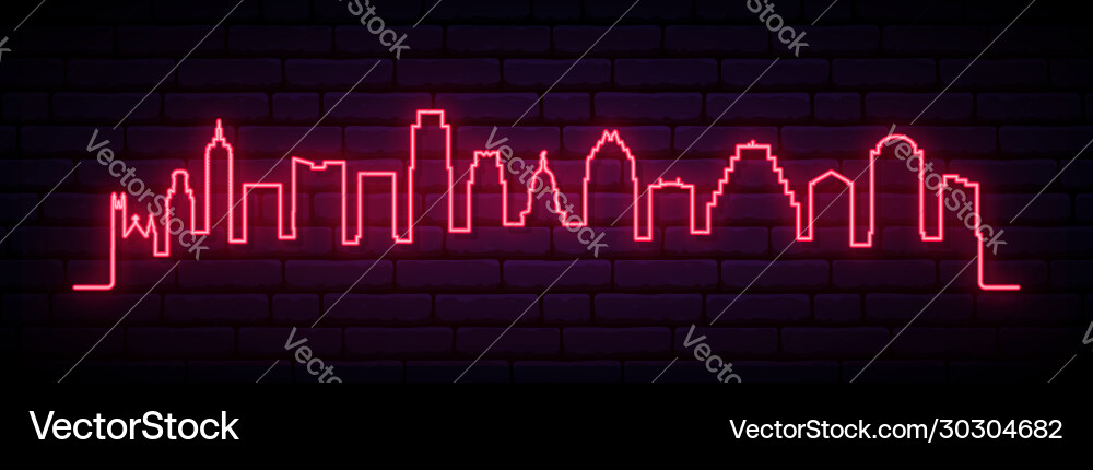 Red neon skyline austin city bright Royalty Free Vector