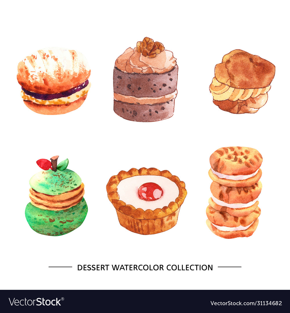 Set various isolated dessert on white Royalty Free Vector