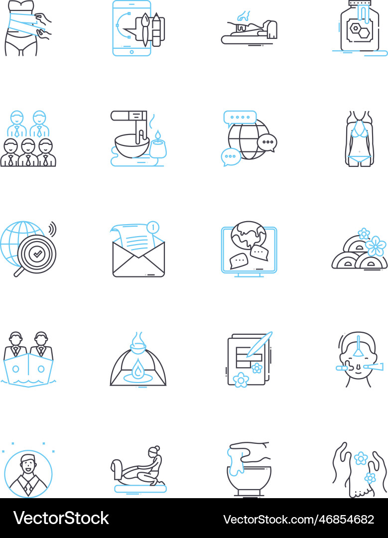 Tanning salon linear icons set sunless bronzing Vector Image