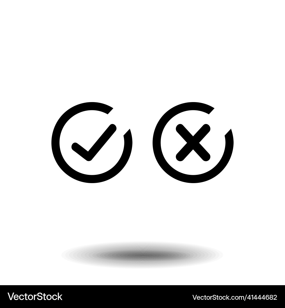 Thin line check mark icons black tick and cross Vector Image