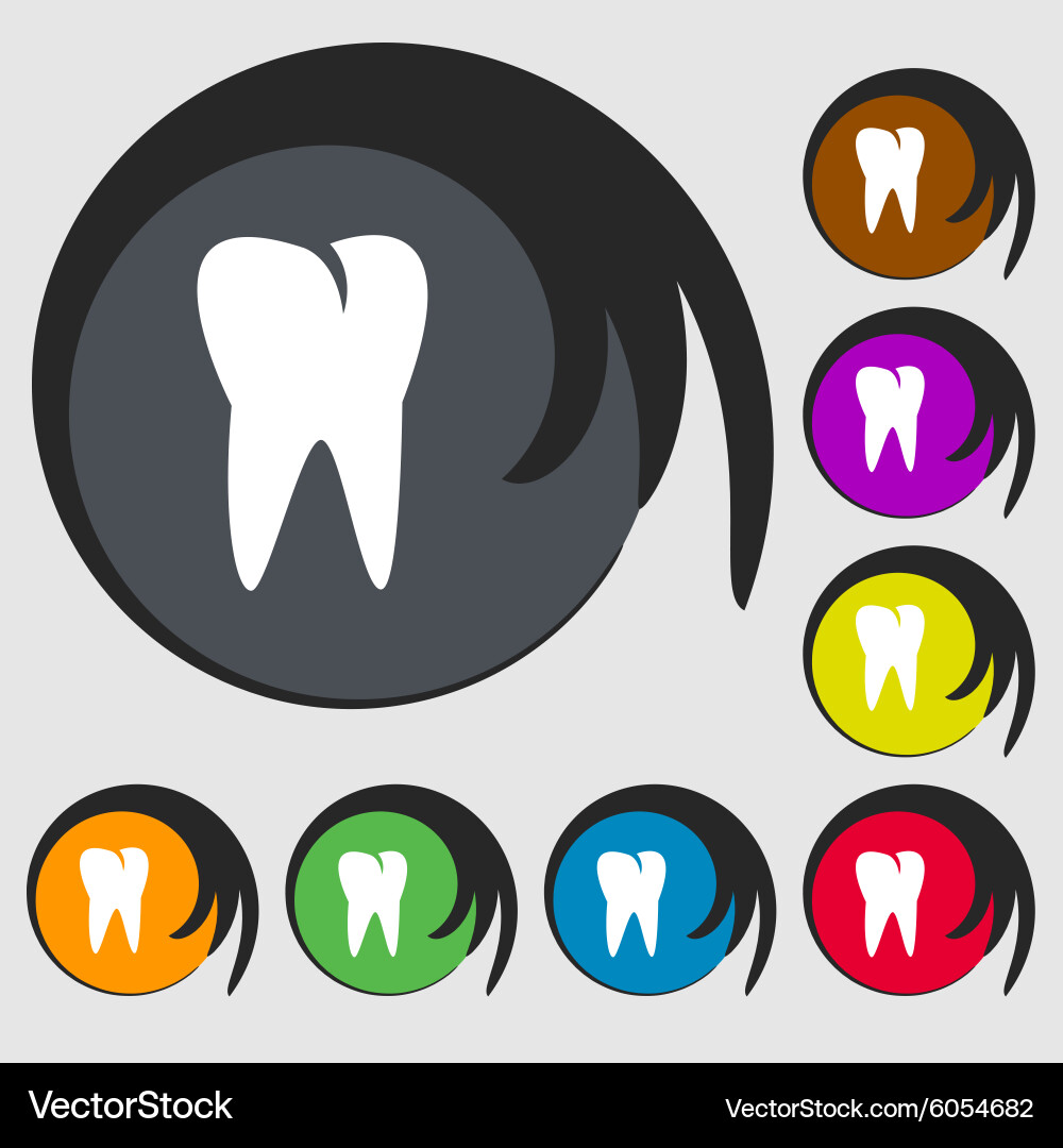 Tooth icon symbols on eight colored buttons Vector Image