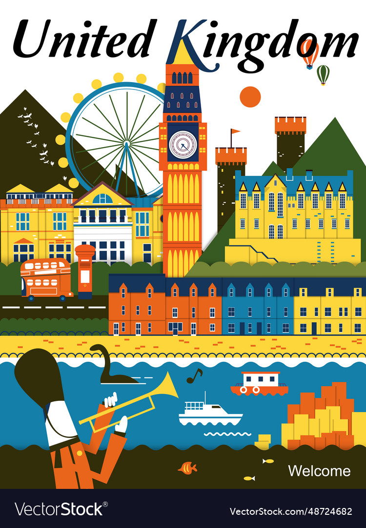 United kingdom travel poster Royalty Free Vector Image United kingdom travel poster Royalty Free Vector Image